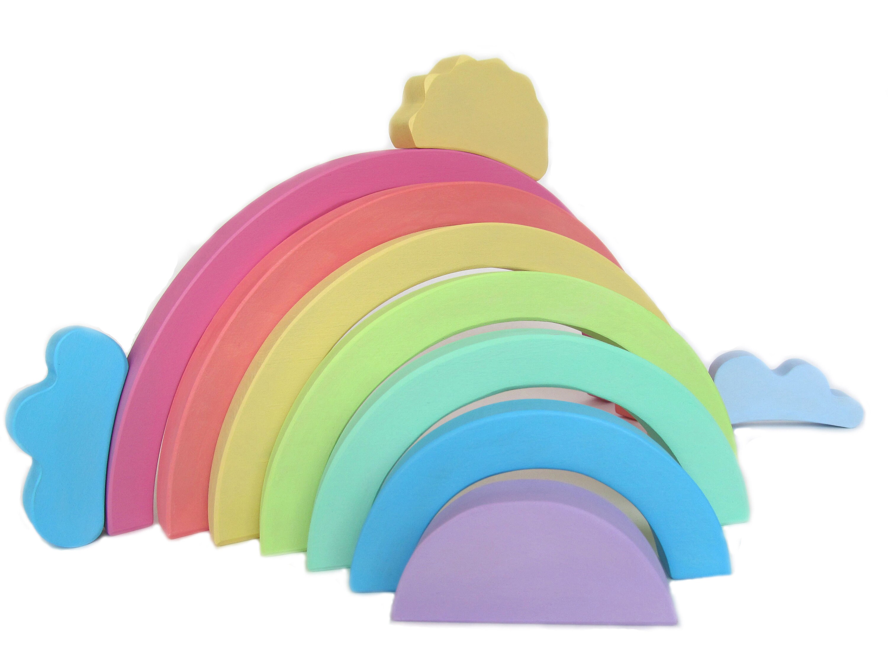 Rainbow Stacker with cloud Wooden Balancing Game pastel | Etsy