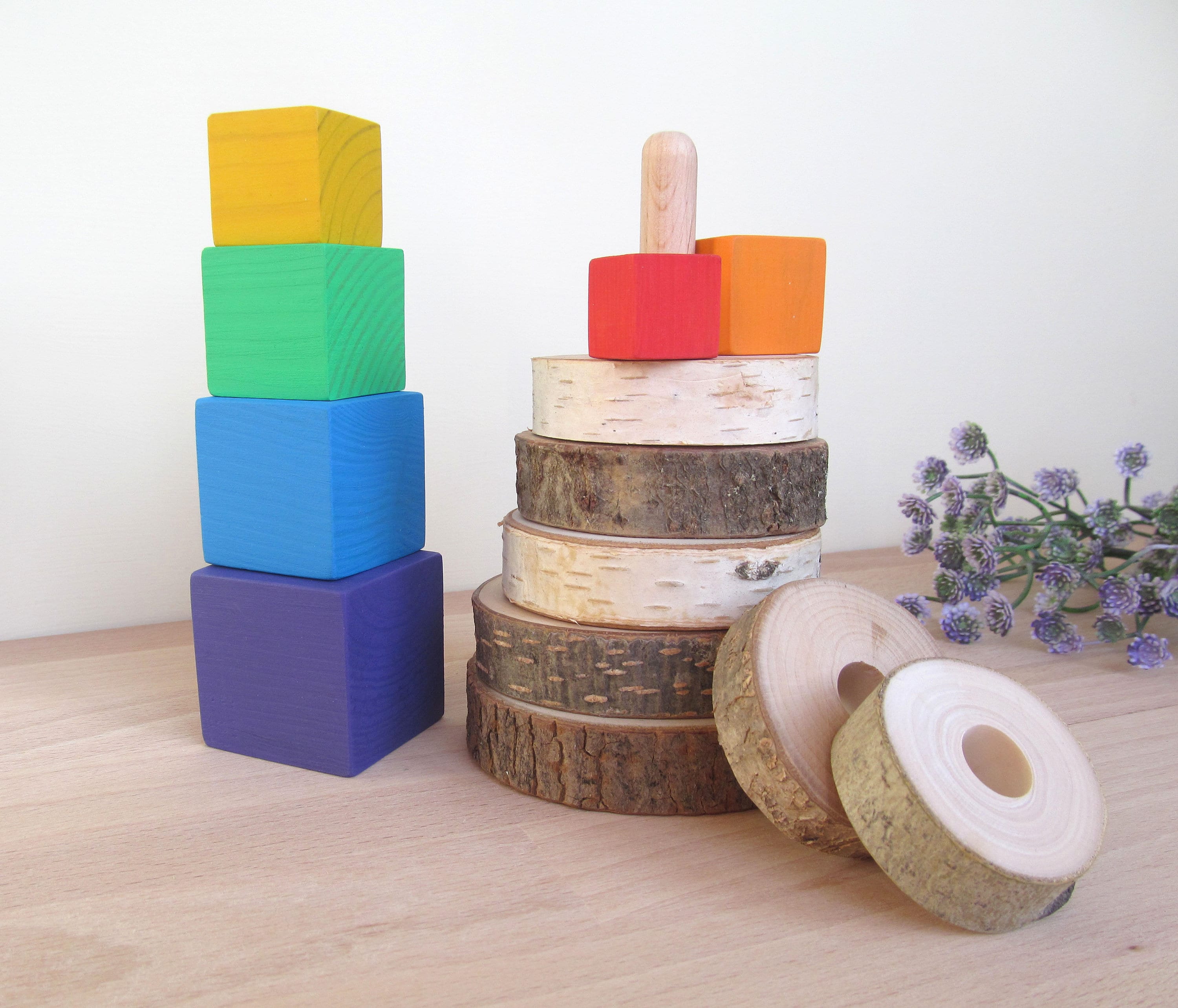 Wooden ring Stacker toy Wooden PASTEL Rainbow Blocks Wooden | Etsy