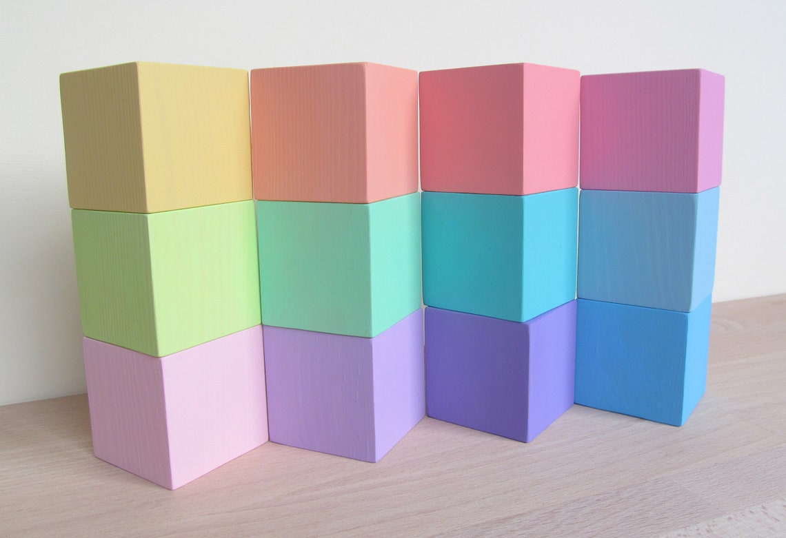 Wooden Rainbow PASTEL Blocks Set of 12 Blocks 1.8 or | Etsy