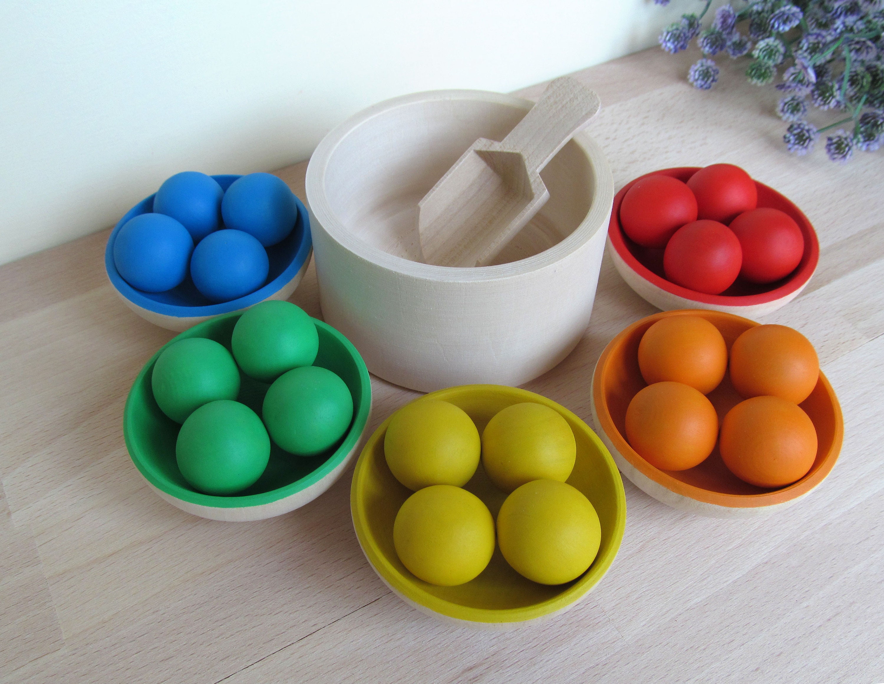 Sorting Toy Gift Wooden Rainbow Bowls and 15 or 20 Balls - Etsy