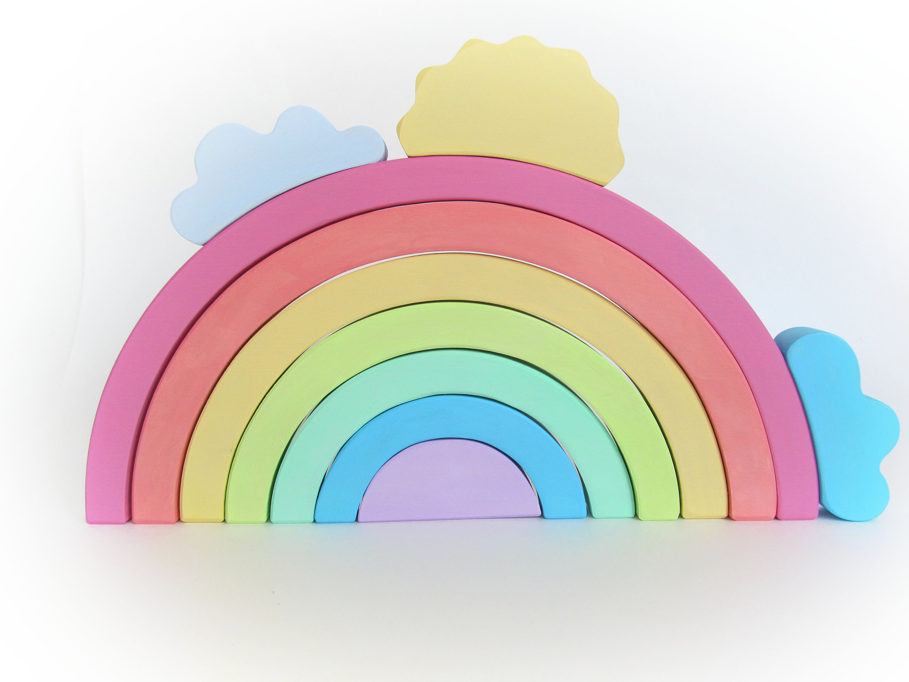 Rainbow Stacker With Cloud Wooden Balancing Game Pastel - Etsy