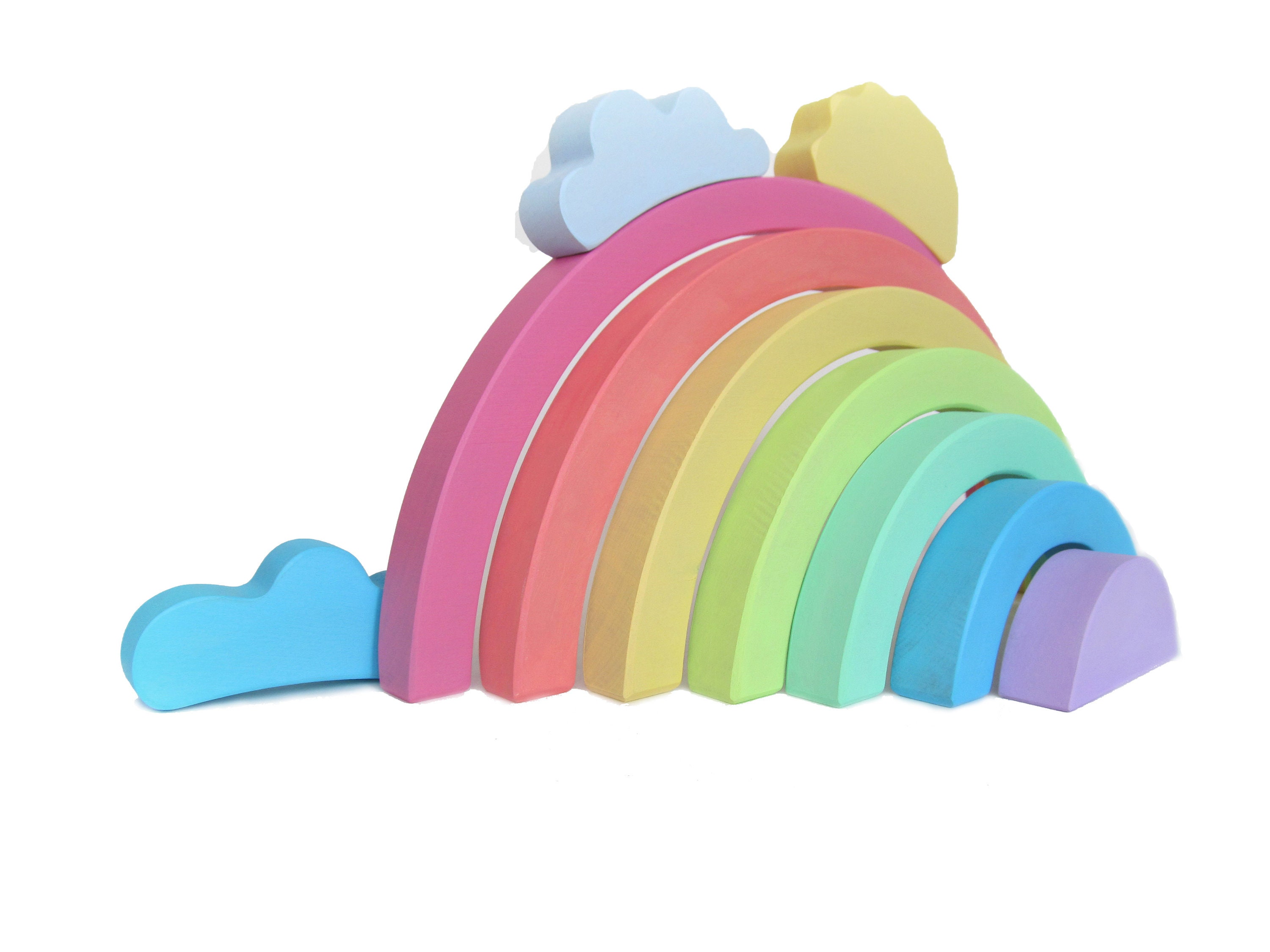 Rainbow Stacker With Cloud Wooden Balancing Game Pastel - Etsy