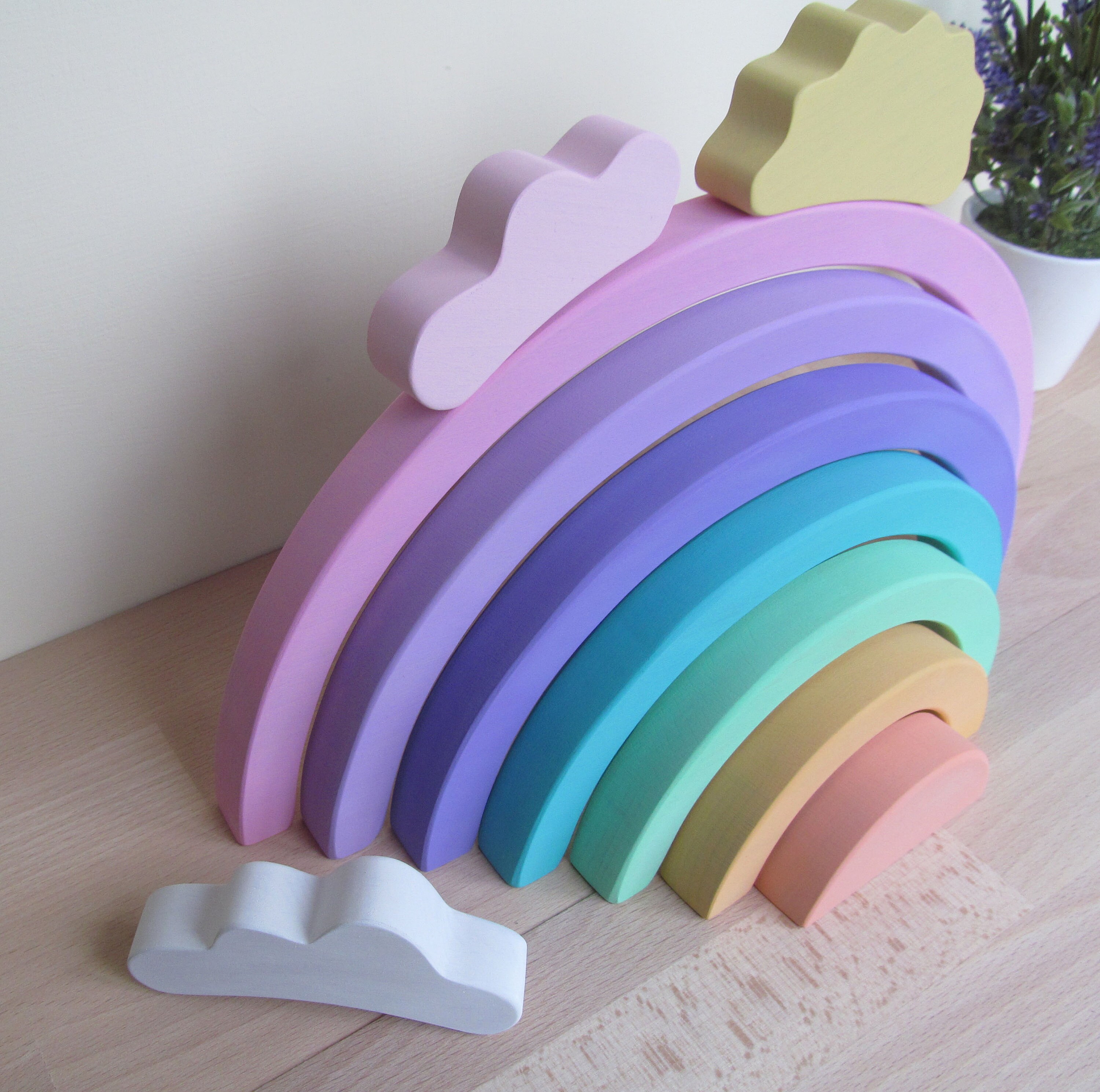 Rainbow Stacker With Cloud Wooden Balancing Game Pastel - Etsy