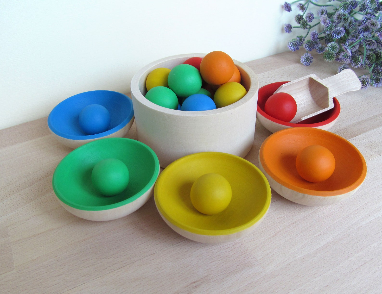 Sorting Toy Gift Wooden Rainbow Bowls and 15 or 20 Balls - Etsy