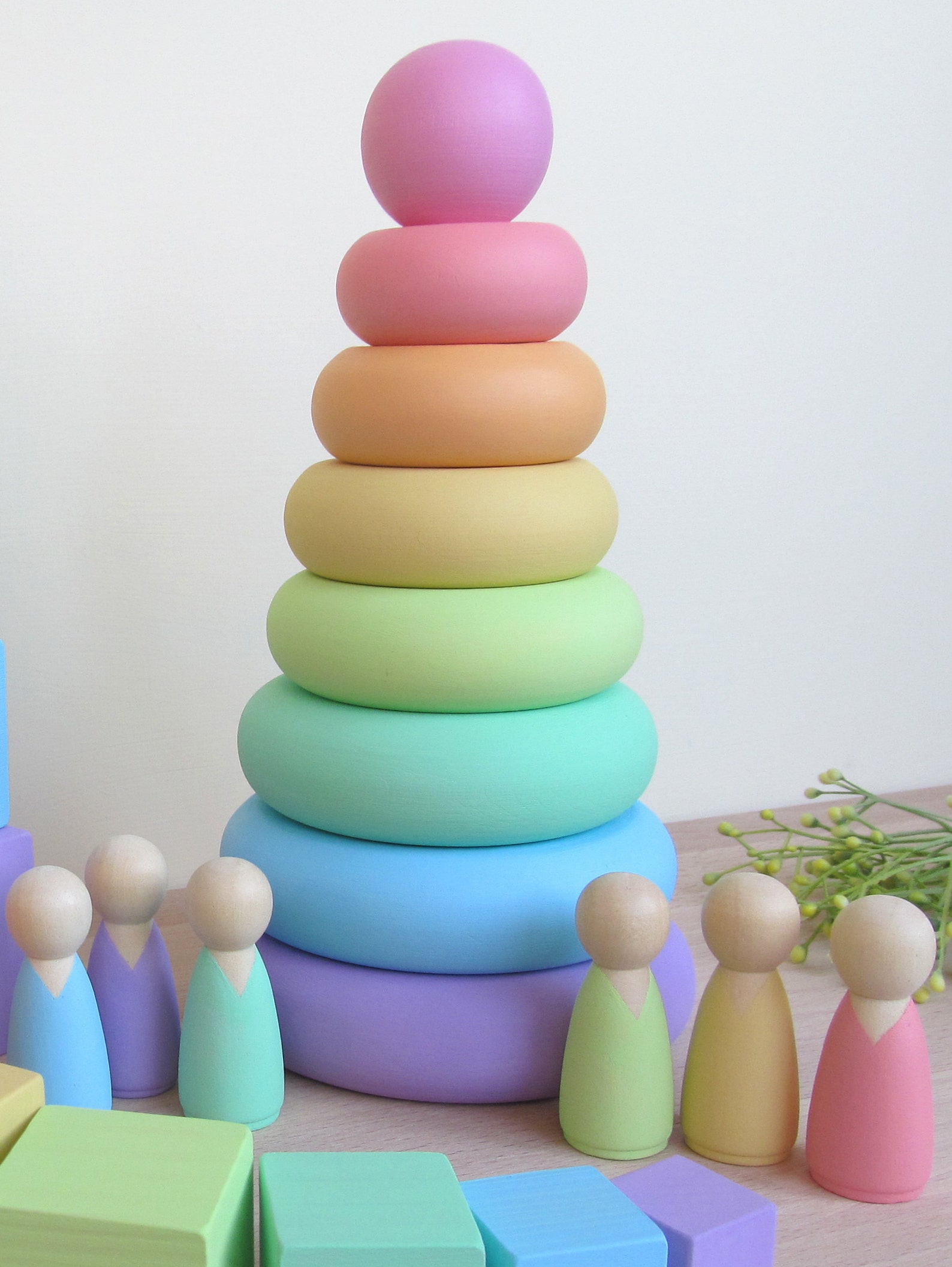 Wooden Ring Stacker Toy Rainbow PASTEL Wooden BLOCKS & Dolls - Etsy
