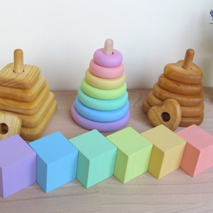 Wooden Blocks - Rainbow PASTEL Blocks - Organic Wooden Toddler Toys ...