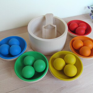 Sorting Toy, Gift, Wooden Rainbow Bowls and 15 or 20 Balls, Game ...