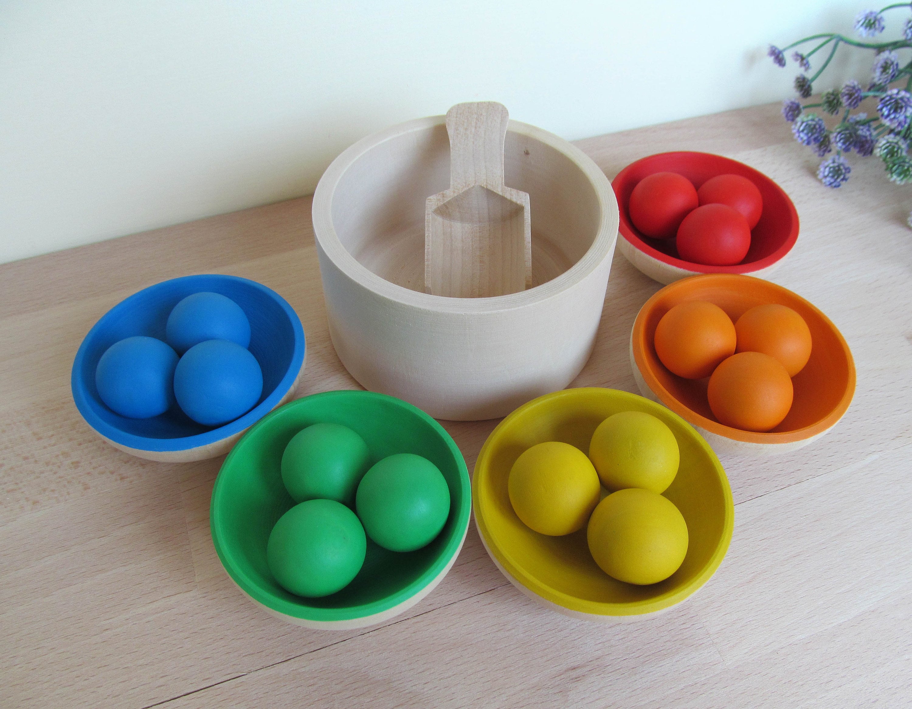 Sorting Toy Gift Wooden Rainbow Bowls and 15 or 20 Balls - Etsy
