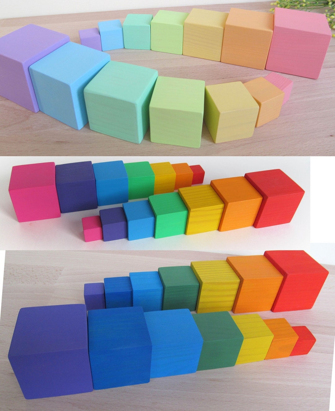 Wooden Blocks, PASTEL Rainbow Blocks, Wood Stacking Toy, Organic ...