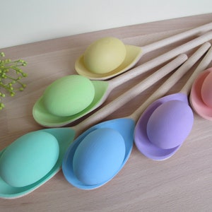 Easter Gift Baby, Wooden PASTEL Rainbow SPOONS EGGS 2.4", Balancing ...