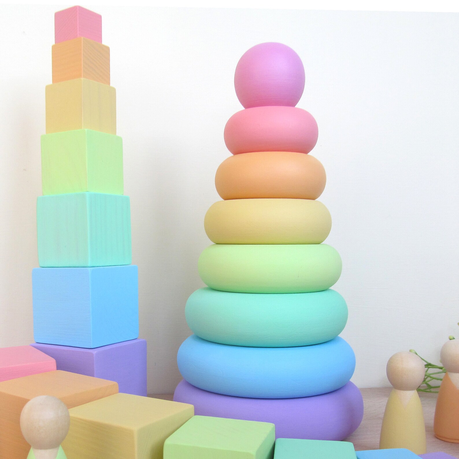 Wooden Ring Stacker Toy Rainbow PASTEL Wooden BLOCKS & Dolls - Etsy