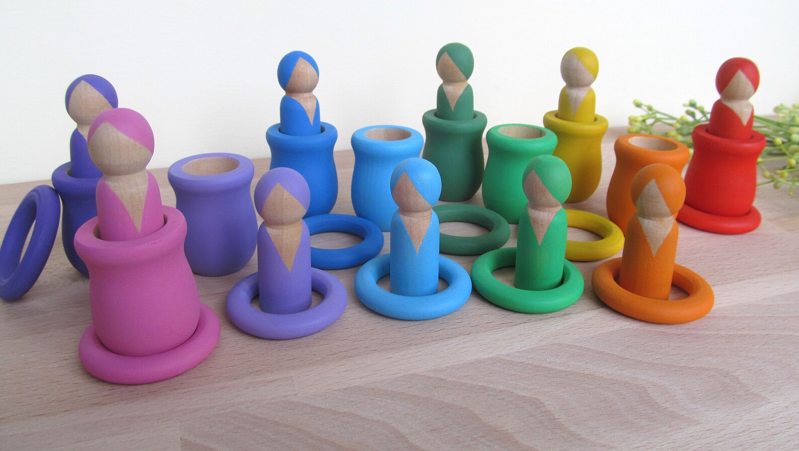 Gift Set 10 Rainbow Color Sorting Peg Dolls in Cups Sorting - Etsy