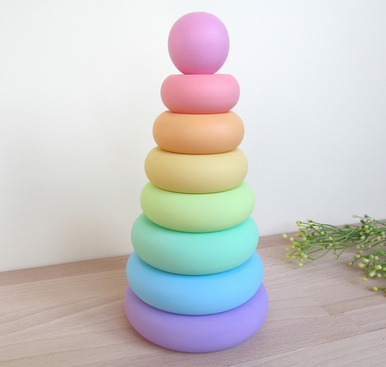 Wooden Ring Stacker Toy Rainbow PASTEL Wooden BLOCKS & Dolls - Etsy