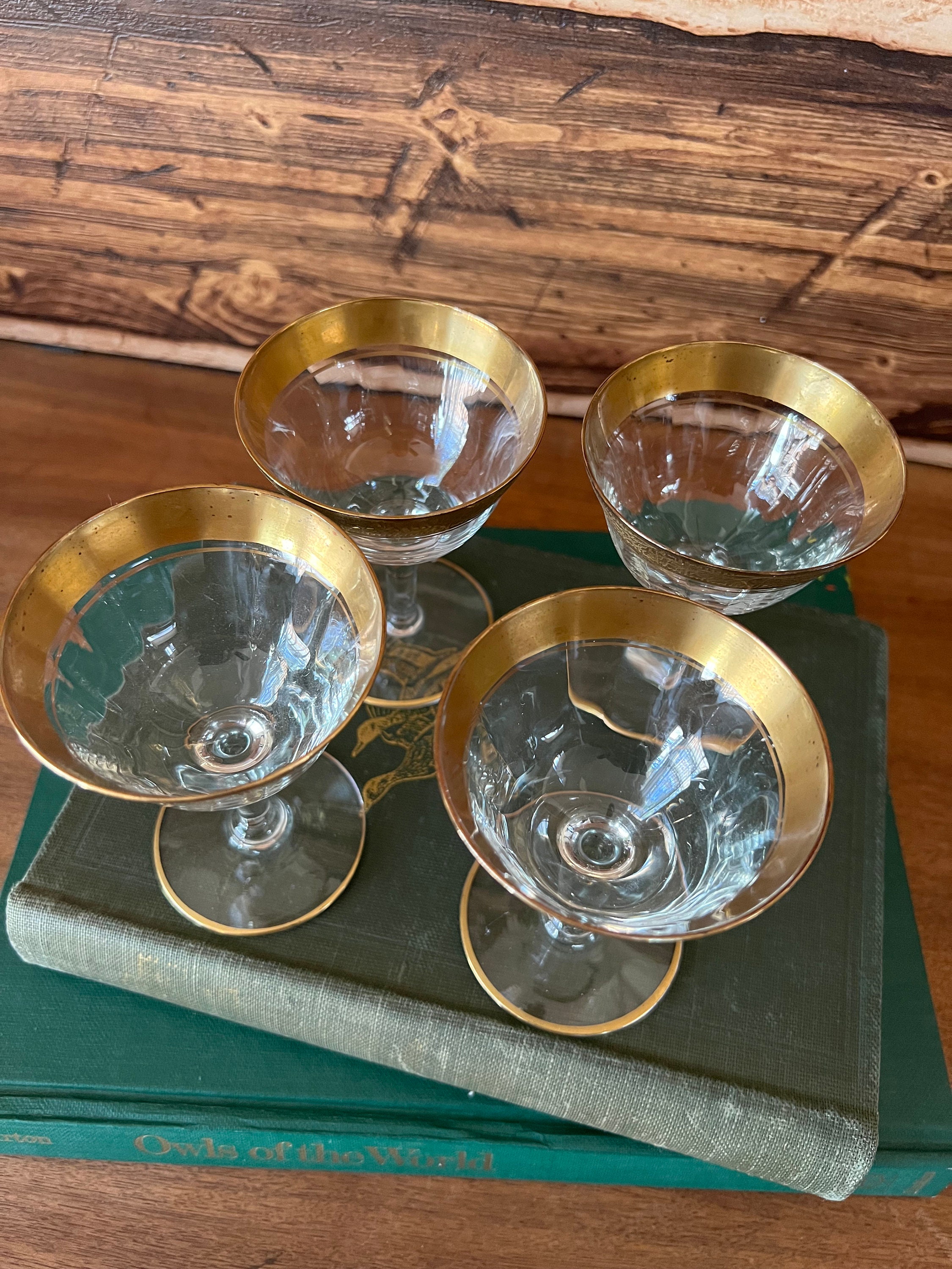 Antique Tiffin Franciscan Gold Rim Rambler Rose Liquor Cocktail Glasses ...