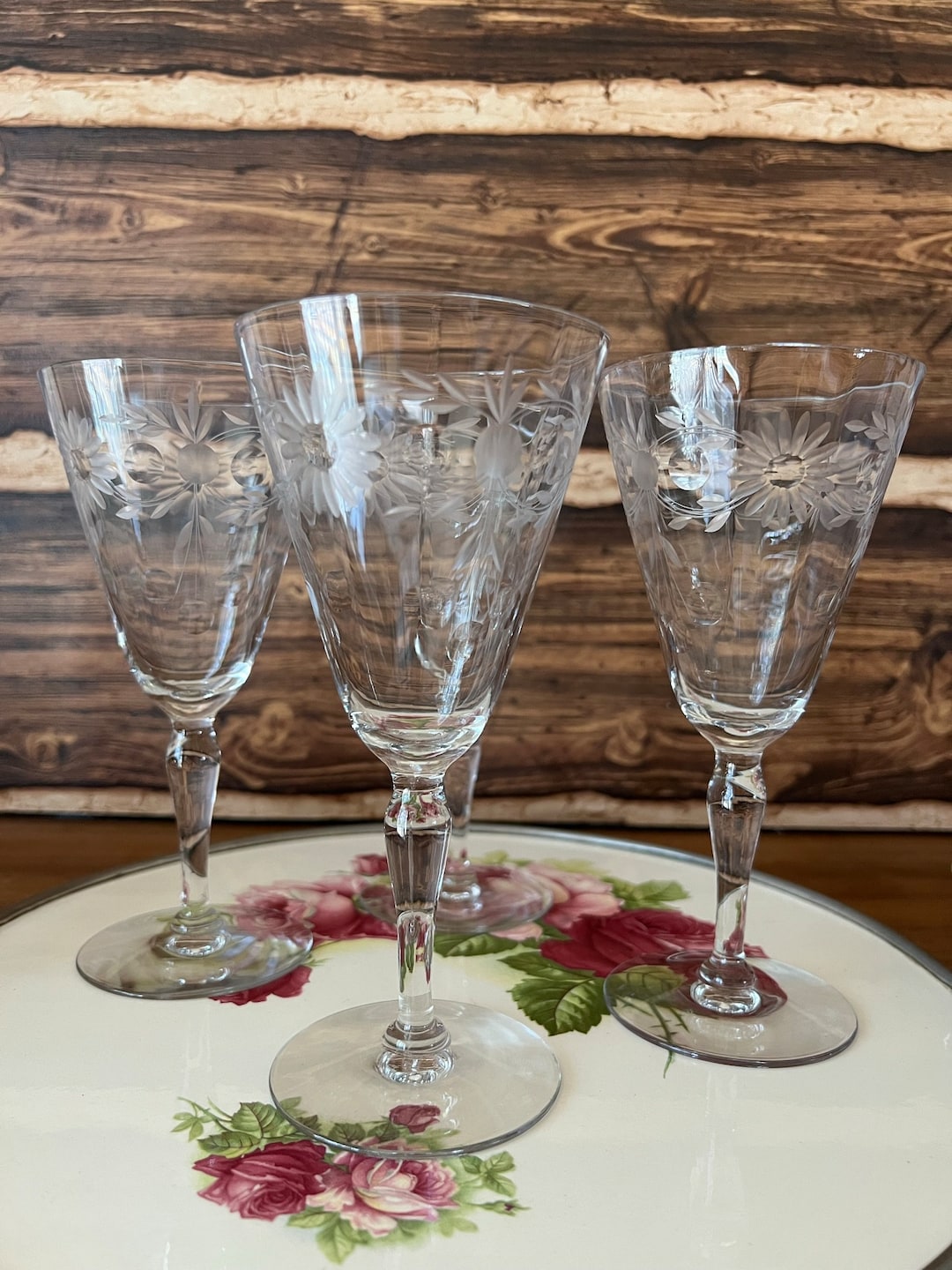 Beautiful Antique Seneca Cut Crystal Water/wine Glasses Set of 4 RARE ...