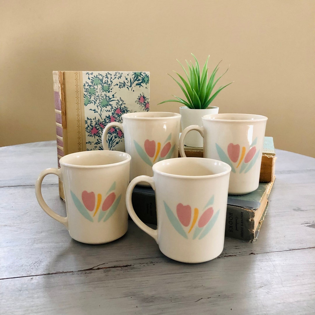 Vintage 1980's Corelle Corning Tulip Accents Coffee Mug 4 Piece Set ...