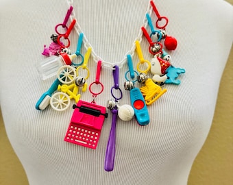Vintage 1980's Plastic Bell Charm Necklace | 80's Plastic Clip-on ...