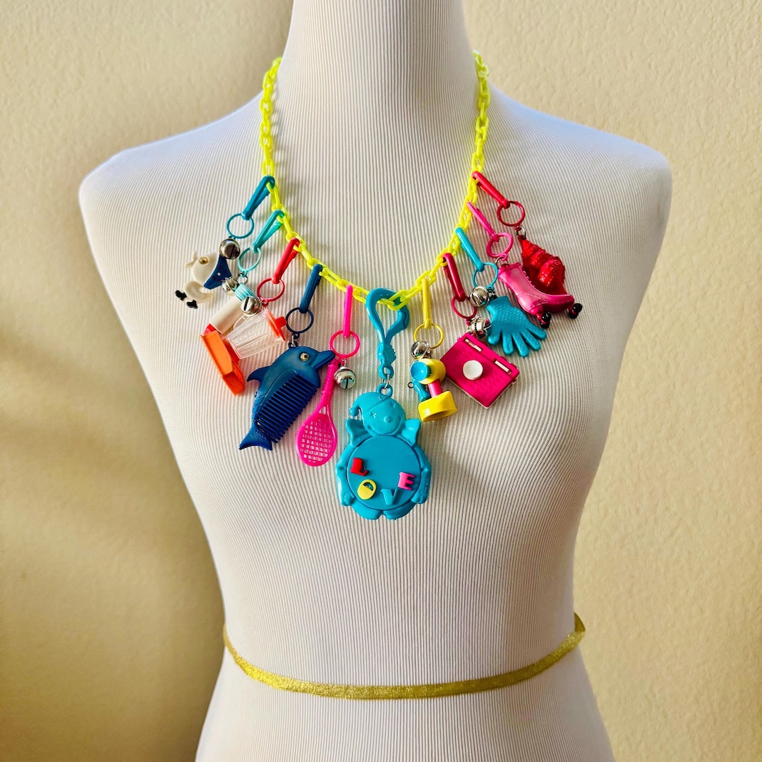 Vintage 1980's Plastic Bell Charm Necklace | 80's Plastic Clip-on ...
