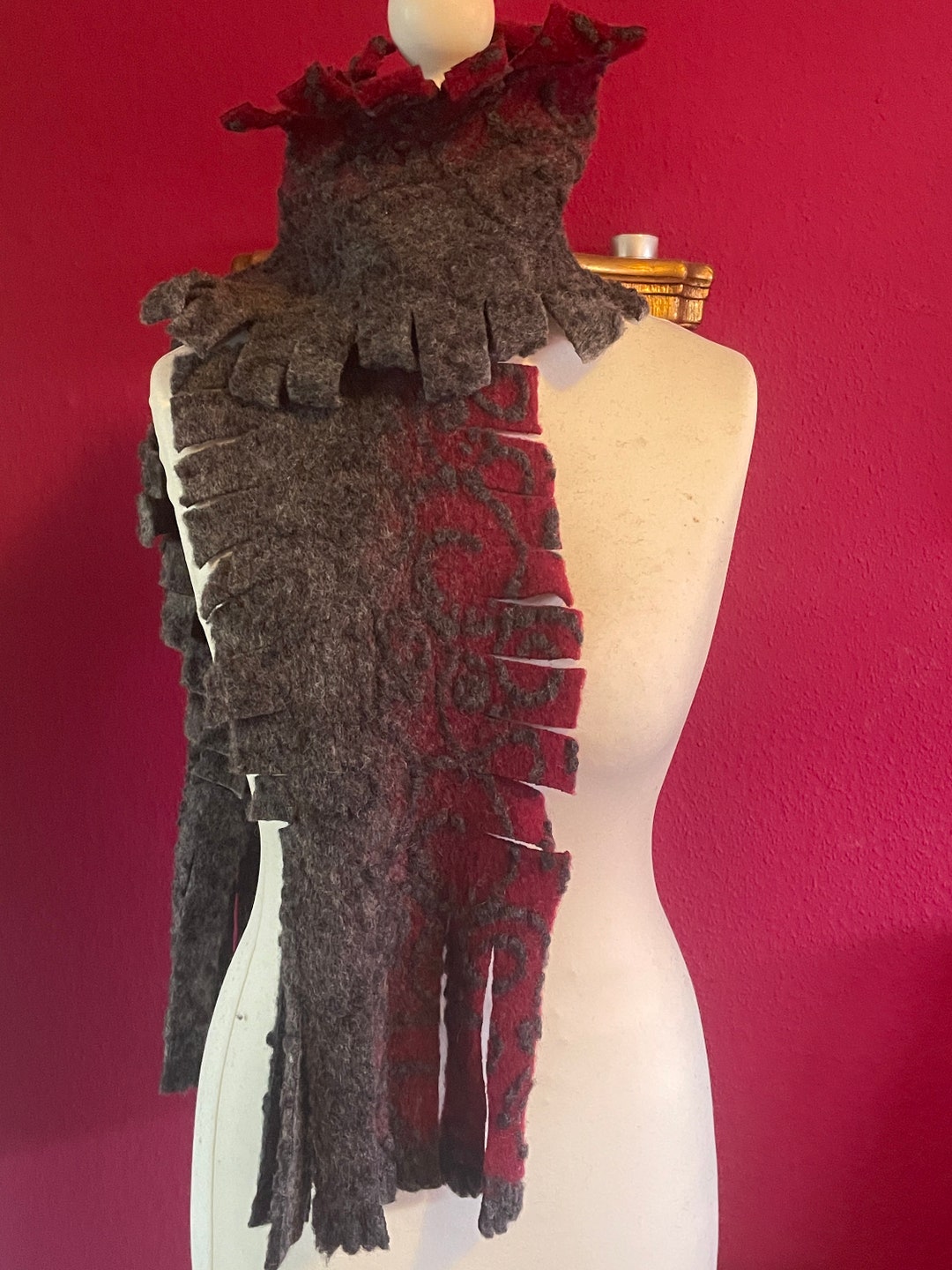 Scarf Made of Boiled Wool, Anthracite Red - Etsy