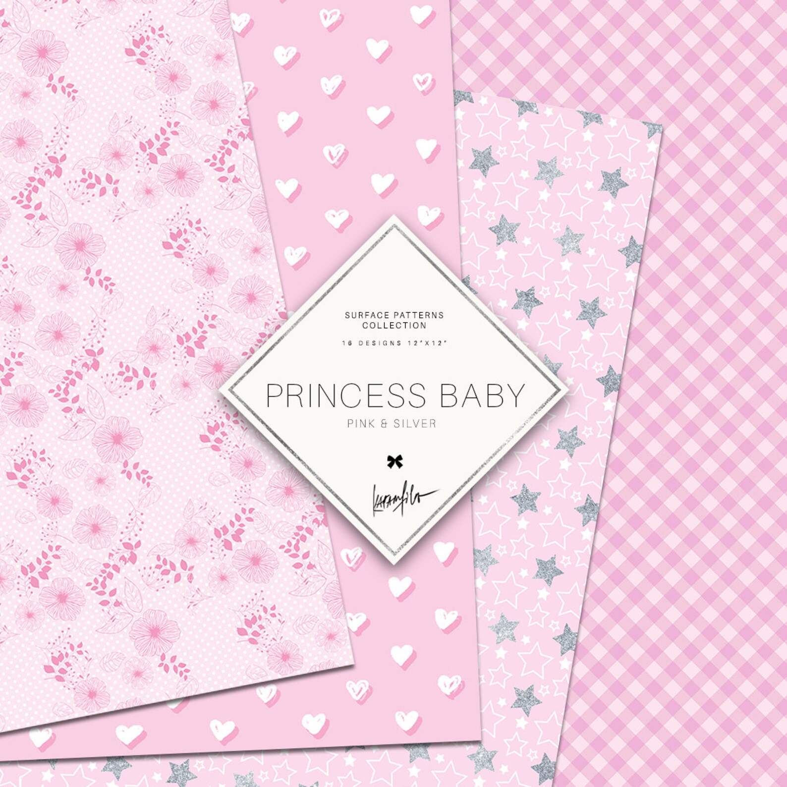 Baby Girl Digital Paper Pack Pink Grey Backgrounds Princess | Etsy