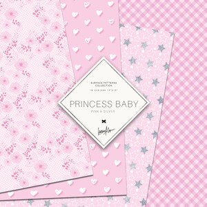 Baby Girl Digital Paper Pack Pink Grey Backgrounds Princess - Etsy