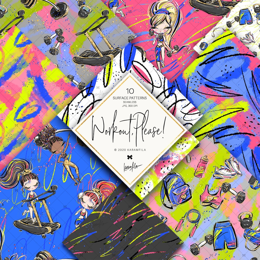 Workout Digital Paper, Sport Abstract Patterns, Karamfila's Fitness ...