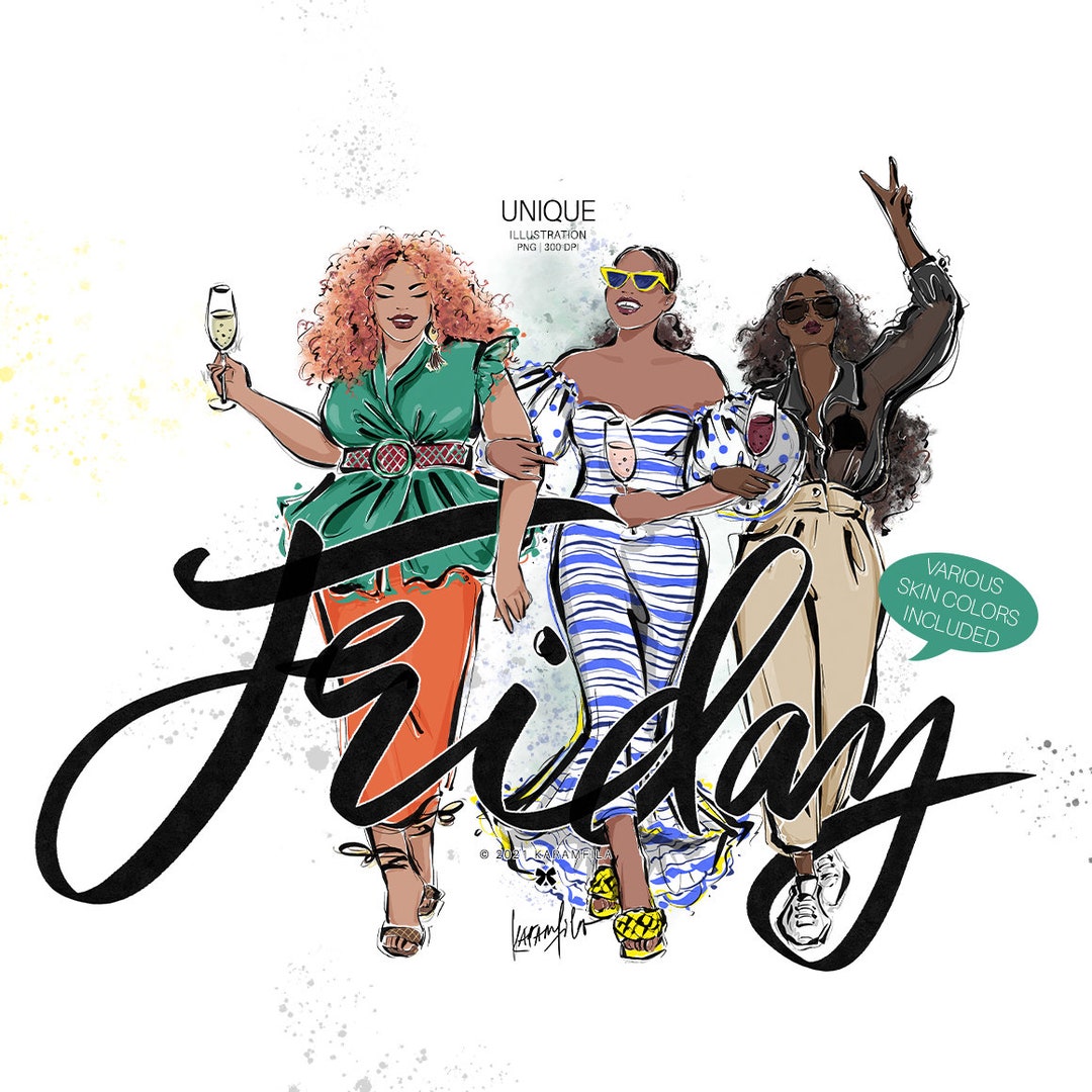 Friday Party Girls Clipart, African American Feminine Clip Arts ...