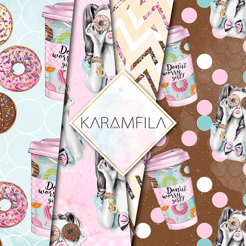 Donuts and Coffee Paper Pack Bakery Patterns Takeaway Coffee | Etsy