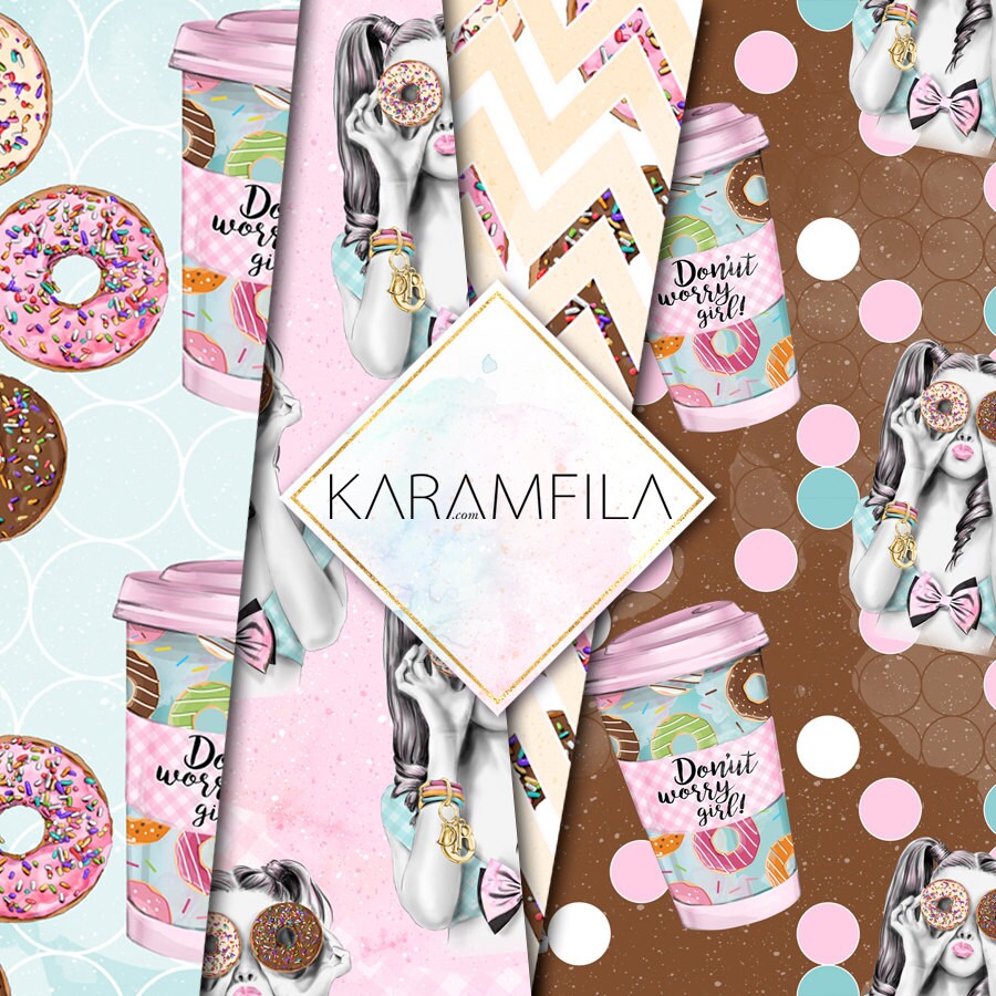 Donuts and Coffee Paper Pack Bakery Patterns Takeaway Coffee - Etsy