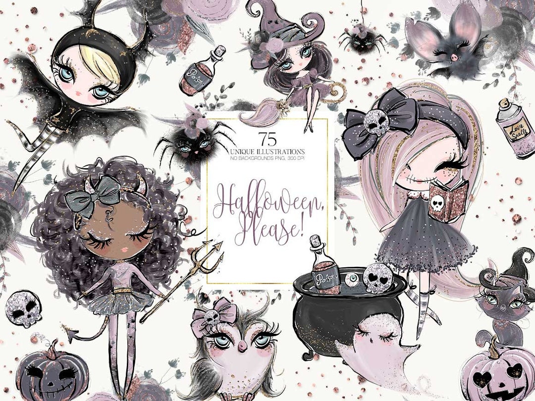 Halloween Clipart Gothic Dolls Halloween Planner Stickers Cute Witch ...