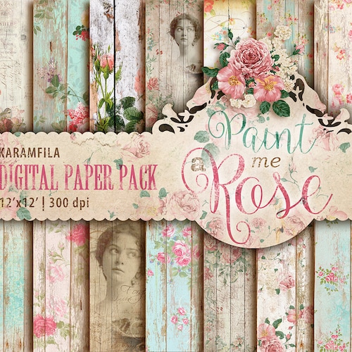 Vintage Digital Paper Roses Shabby Chic Scrapbook Paper Pack | Etsy