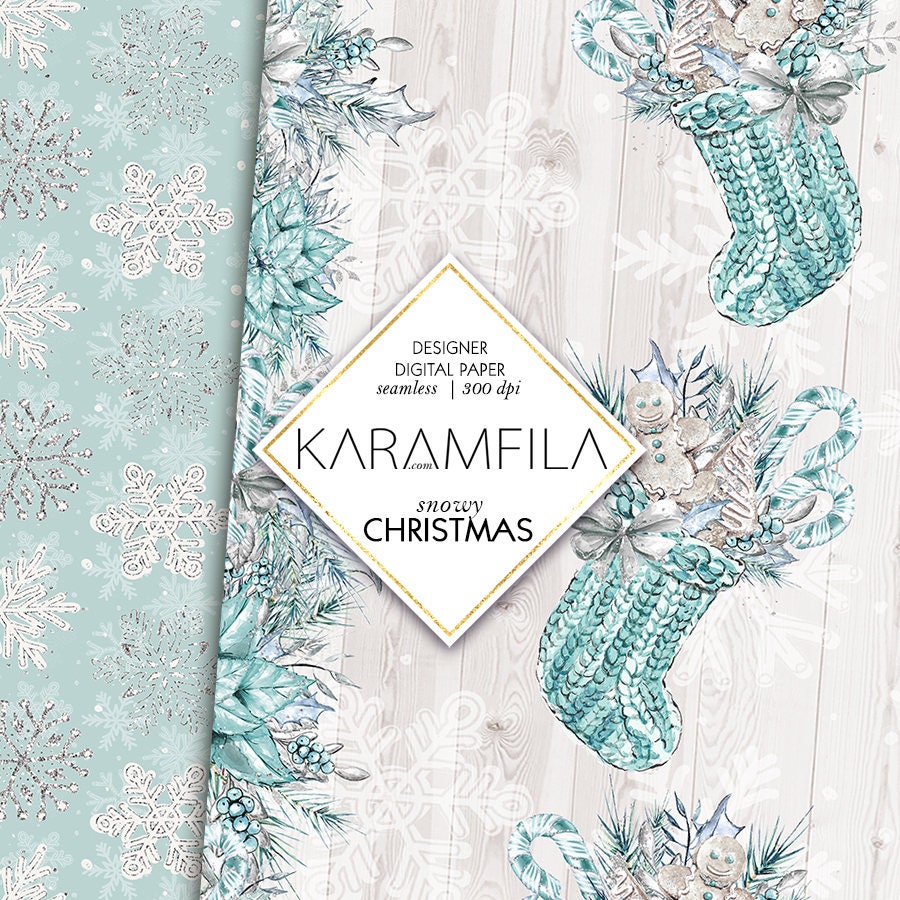 Blue Christmas Digital Paper Silver Christmas Scrapbook | Etsy