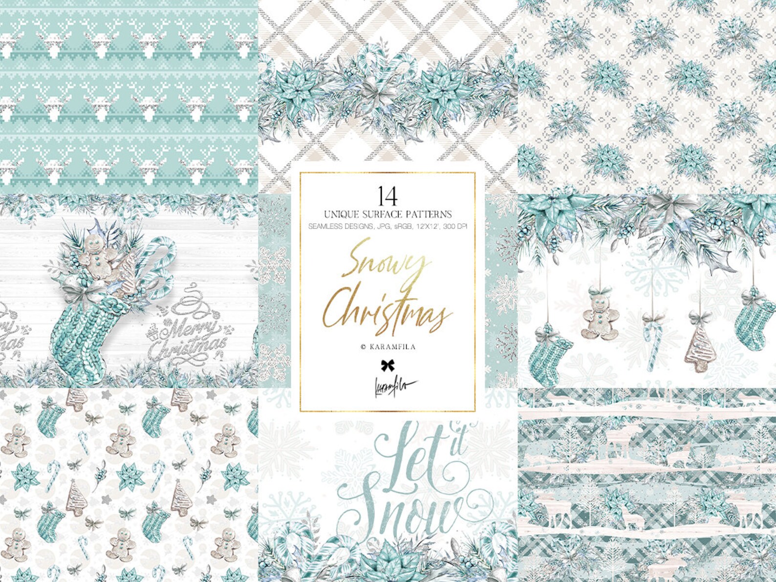 Blue Christmas Digital Paper Silver Christmas Scrapbook | Etsy