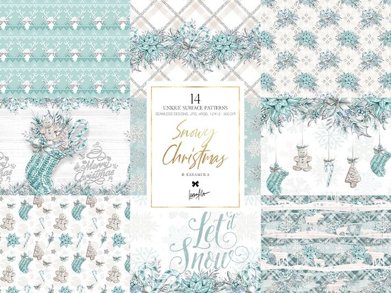 Blue Christmas Digital Paper Silver Christmas Scrapbook | Etsy