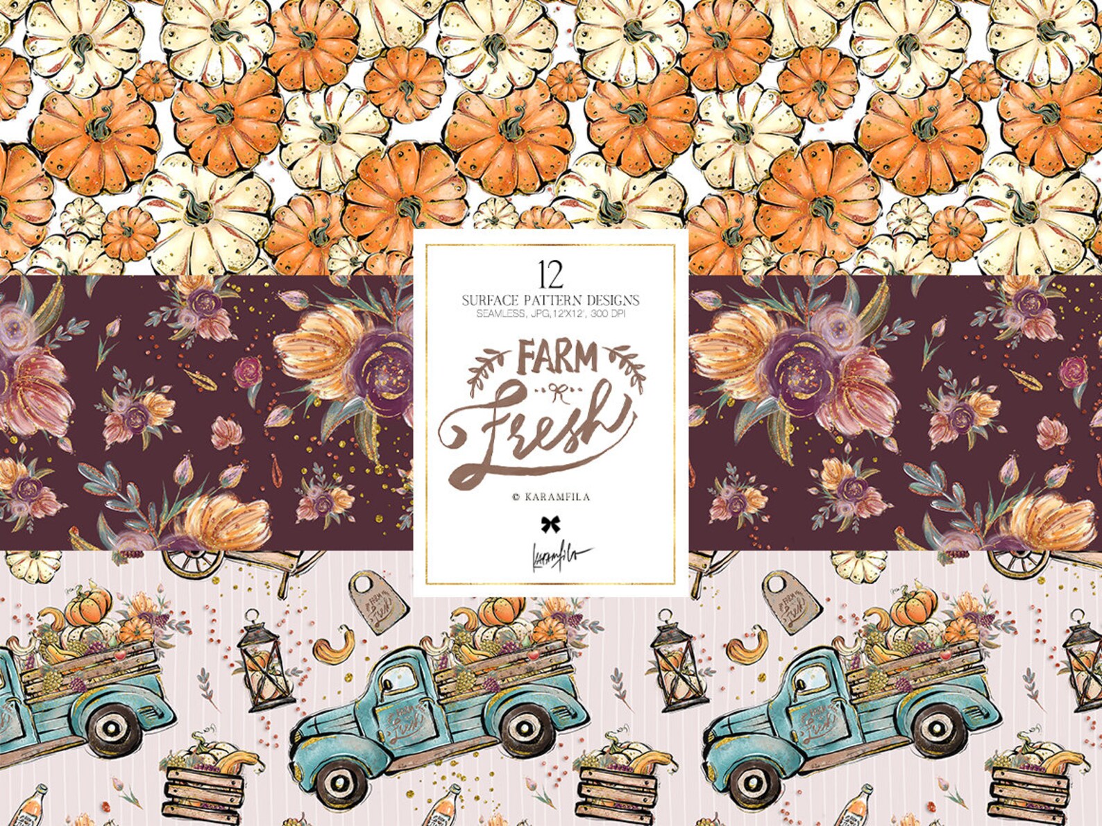 Fall Digital Paper Farmer Patterns Karamfila's Whimsical - Etsy