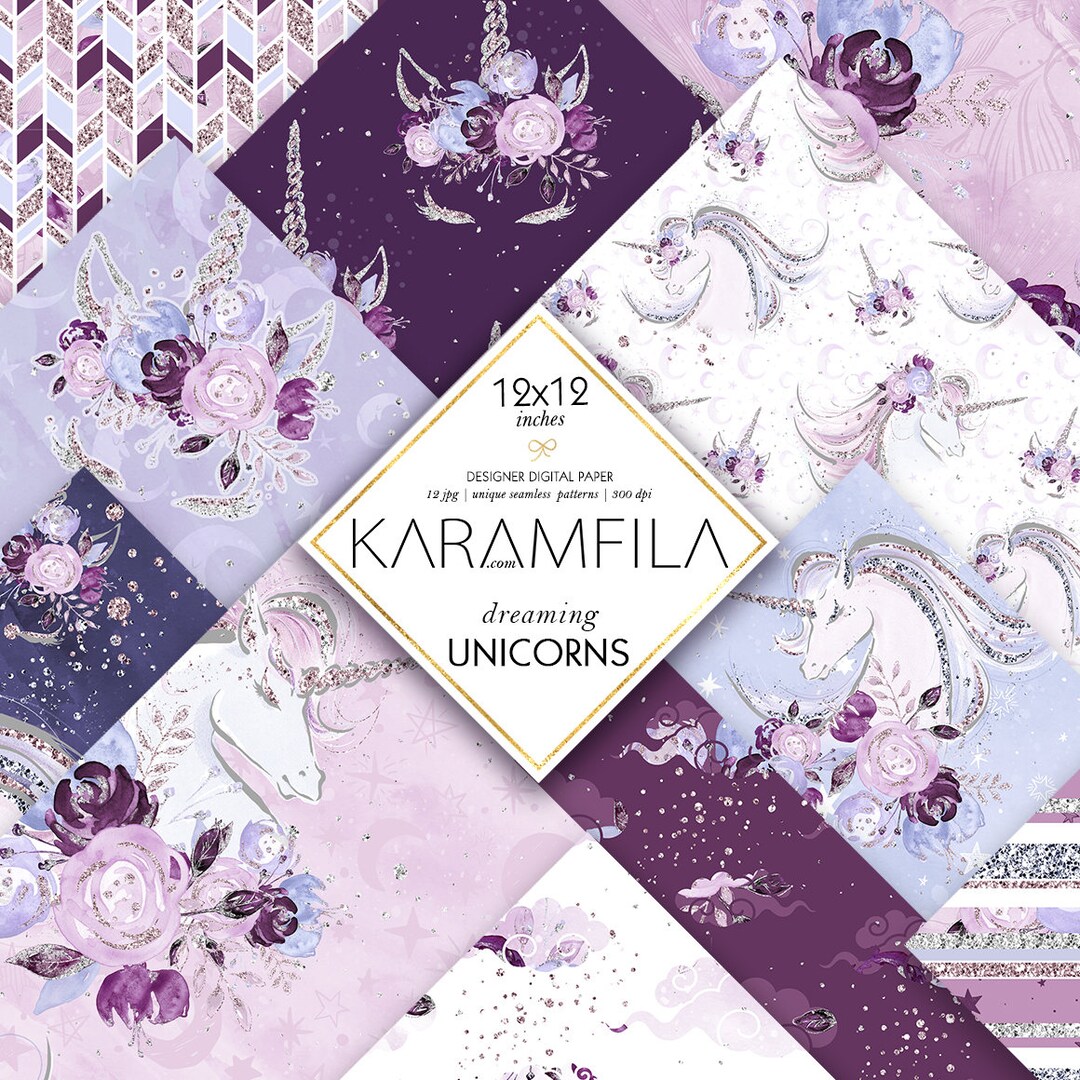 Dreaming Unicorns Digital Paper Purple Nursery Fabrics - Etsy