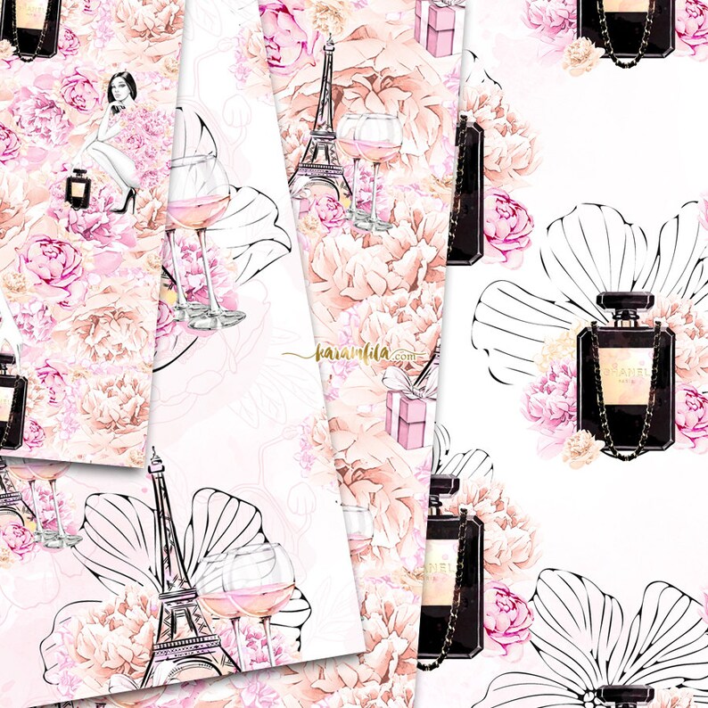 Paris Paper Pack Party Girl Engagement Valentines Watercolor - Etsy