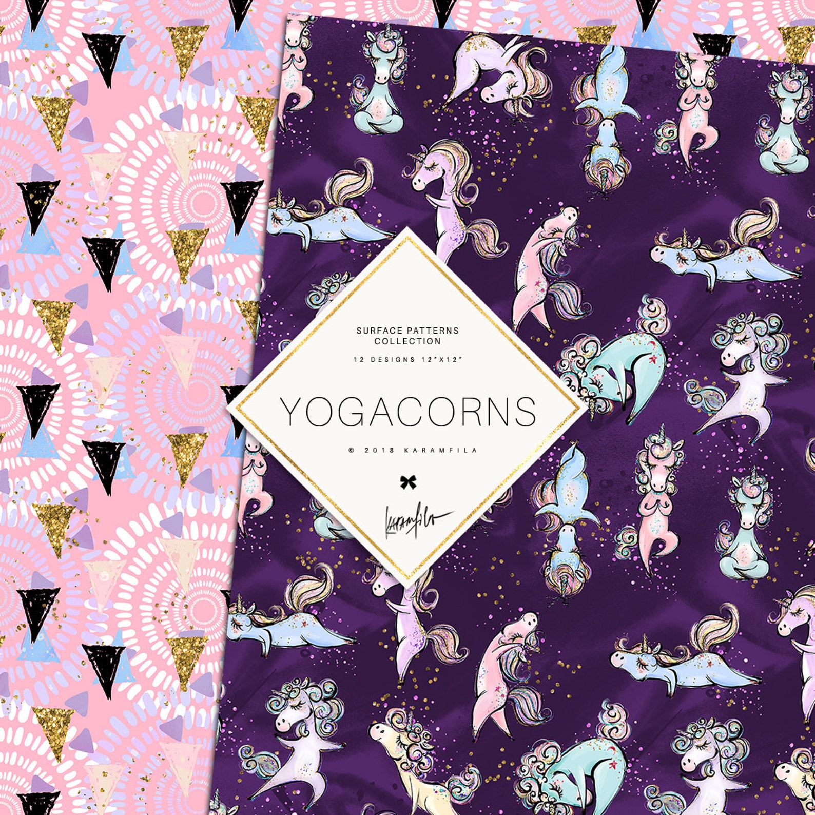 Yoga Unicorns Digital Paper Unicorn Yoga Patterns Yogacorns | Etsy