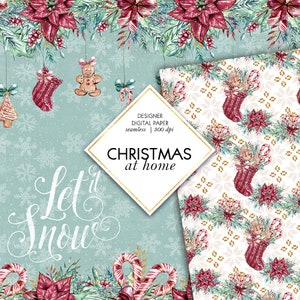 Traditional Christmas Digital Paper, Xmas Seamless Patterns, Cute ...