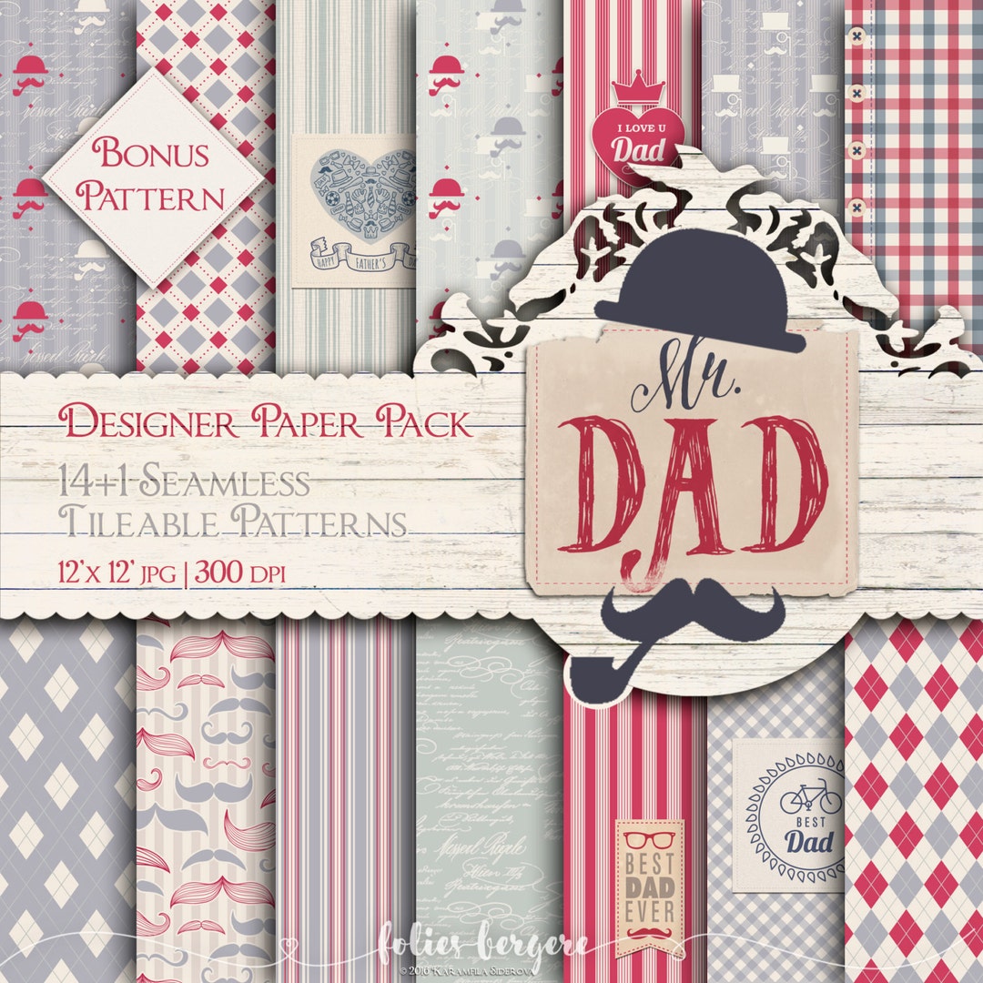 Fathers Day Digital Paper Best Dad Printable Seamless Patterns - Etsy