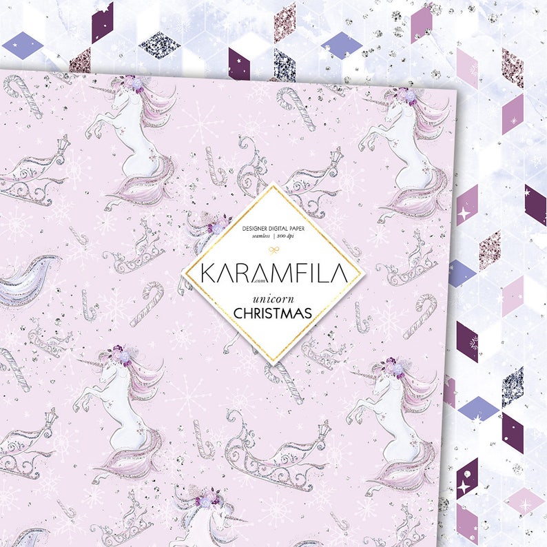 Christmas Unicorns Digital Paper Nursery Fabrics Winter | Etsy