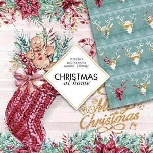 Traditional Christmas Digital Paper, Xmas Seamless Patterns, Cute ...