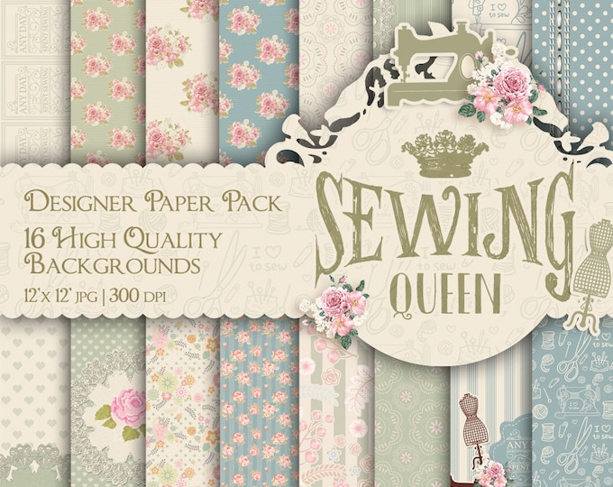 Crafter Digital Paper Tailor Paper Pack Shabby Chic Paper Sewing ...