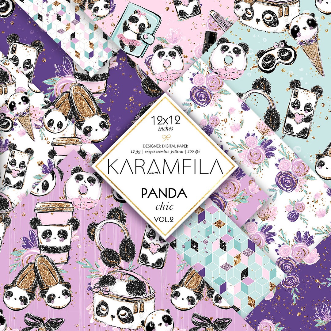 Panda Paper, Panda Girl Digital Paper, Planner Girl Paper, Ultraviolet ...