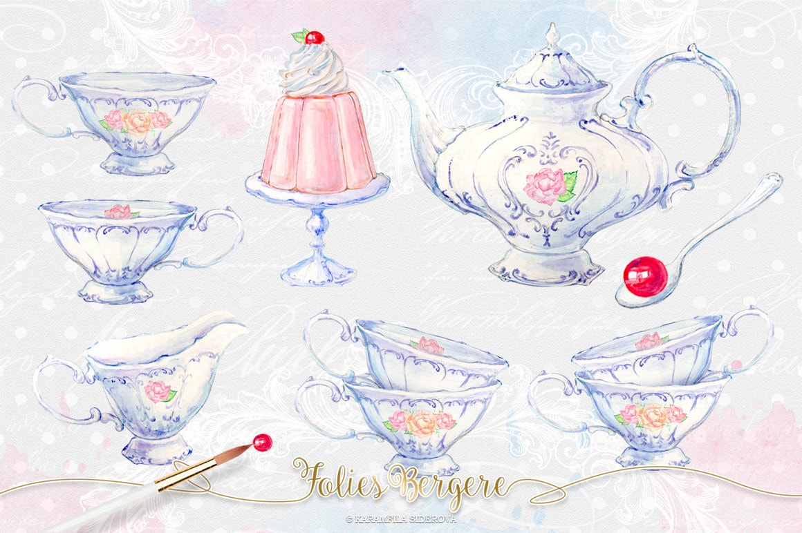 Tea Clipart Watercolor Tea Party Clipart High Tea Invitation - Etsy