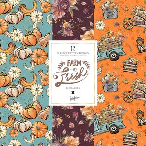 Fall Digital Paper Farmer Patterns Karamfila's Whimsical - Etsy