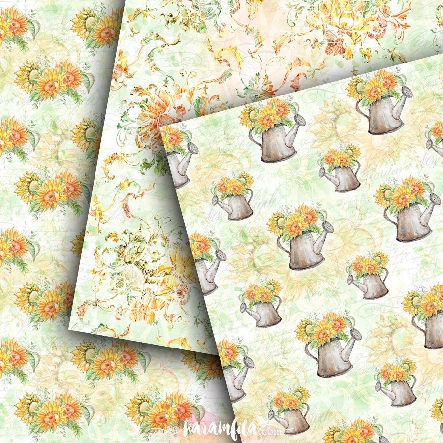 Sunflower Digital Paper Seamless Patterns Watercolor - Etsy