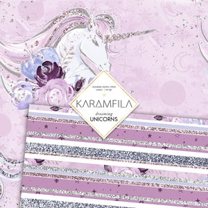 Dreaming Unicorns Digital Paper Purple Nursery Fabrics - Etsy