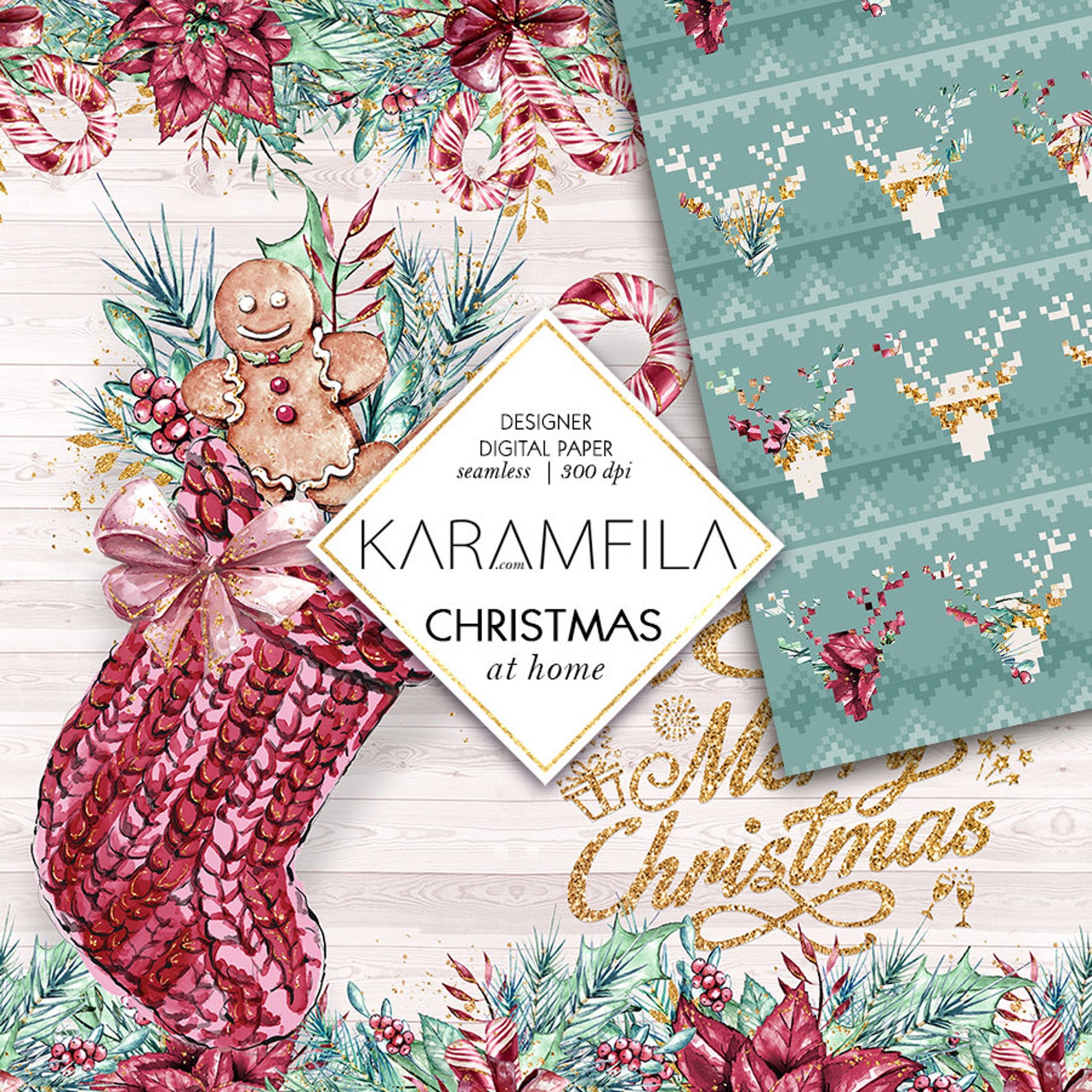 Traditional Christmas Digital Paper Xmas Seamless Patterns - Etsy