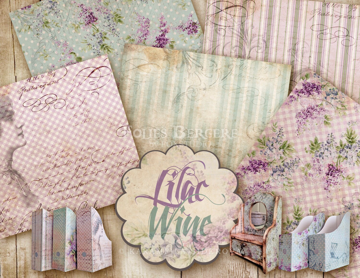 Shabby Digital Paper Lilac and Mint Printable Floral Digital - Etsy
